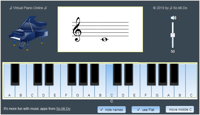 SoMiDo Virtual Piano Online shows the played notes